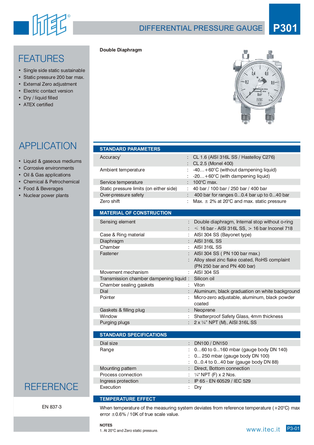 P301 DIFFERENTIAL PRESSURE GAUGE Double Diaphragm - reliancetechno