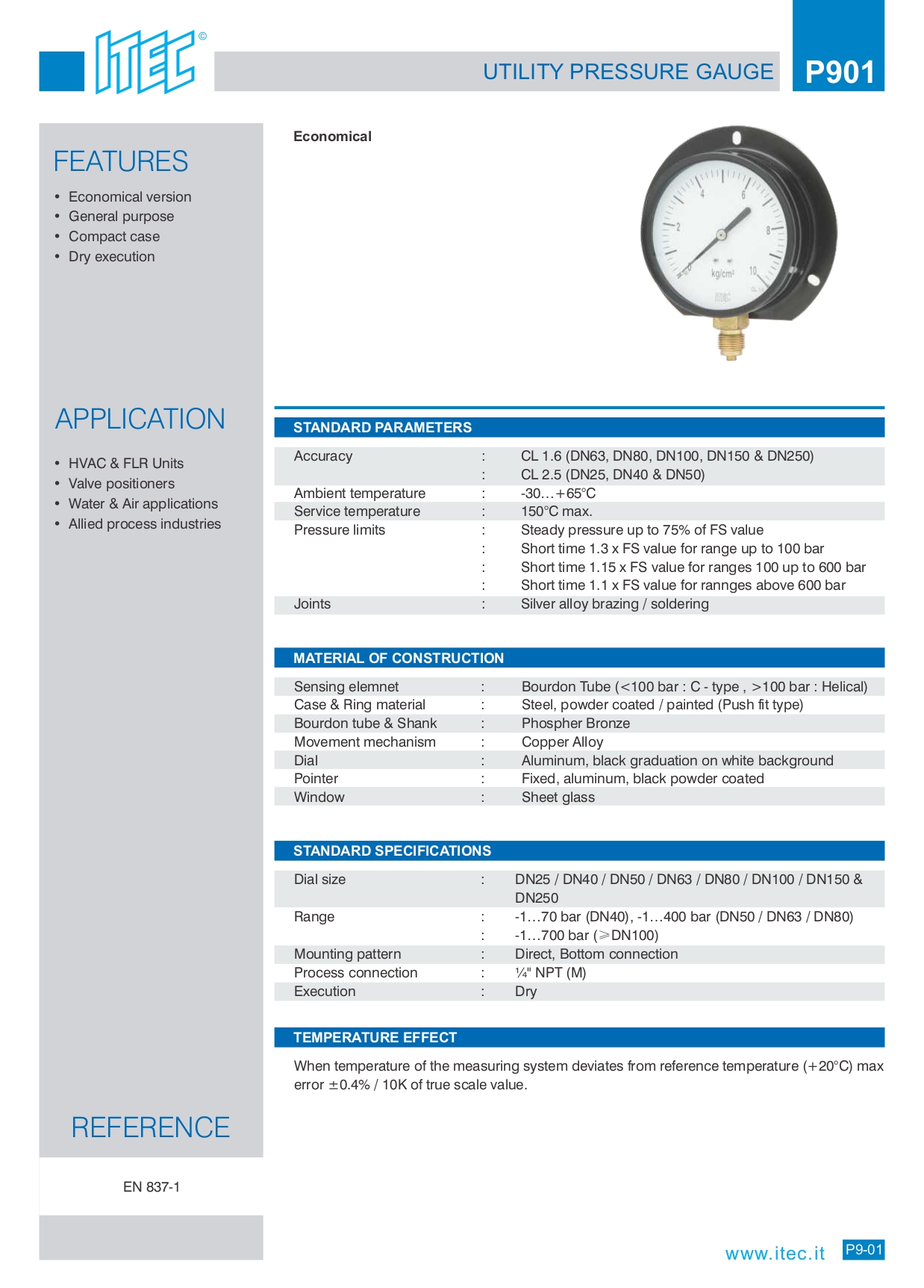 P901 UTILITY PRESSURE GAUGE Economical - reliancetechno
